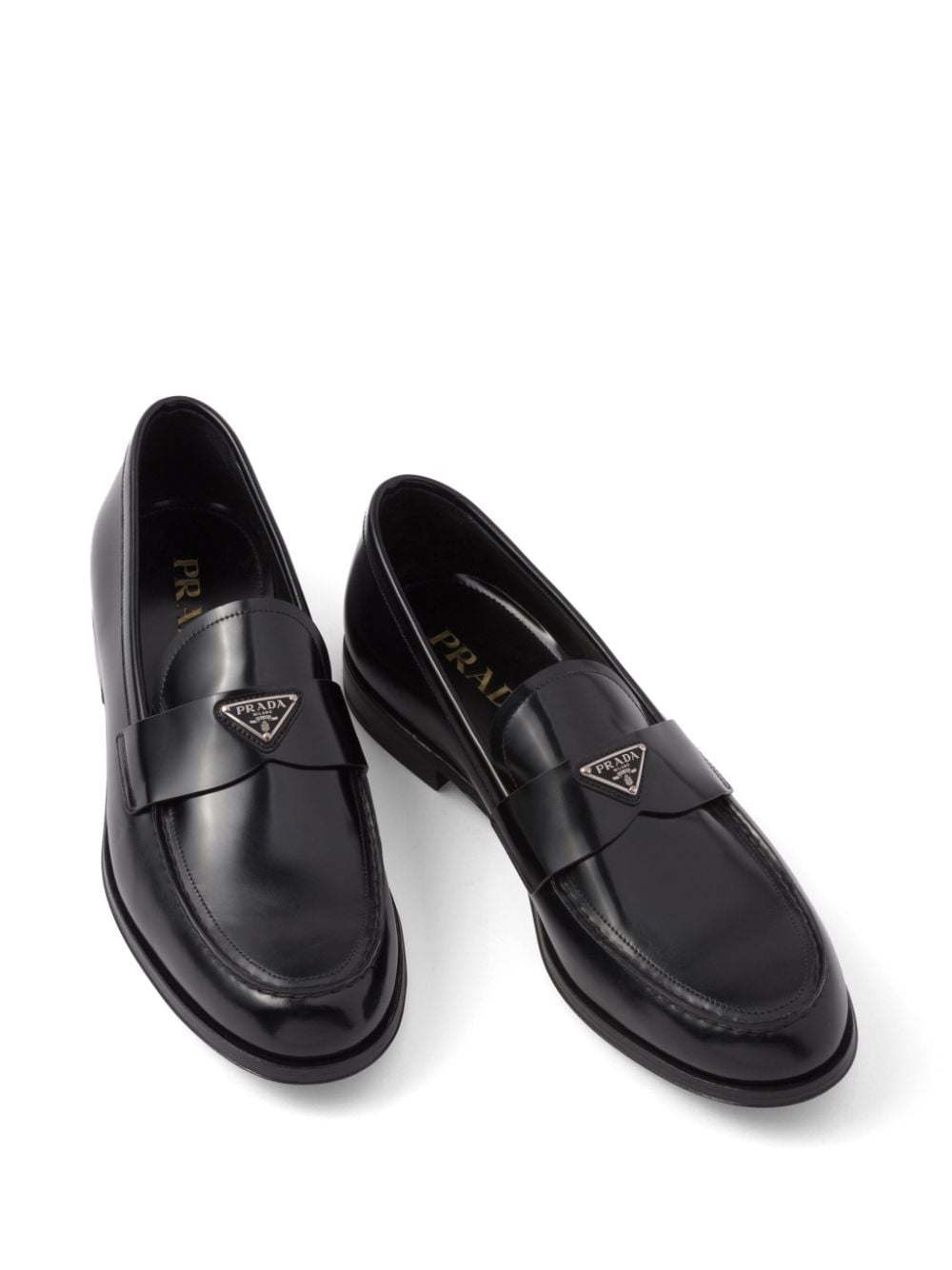 Prada Triangle-Logo Leather Loafers In Black | Editorialist display picture 1