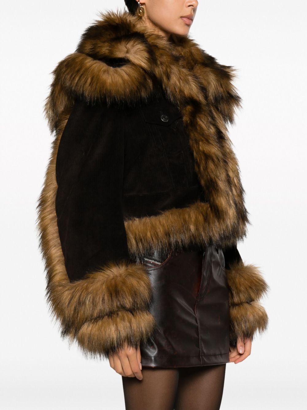 Dsquared2 Faux-Fur Trim Corduroy Cotton Jacket In Brown - 40% Off
