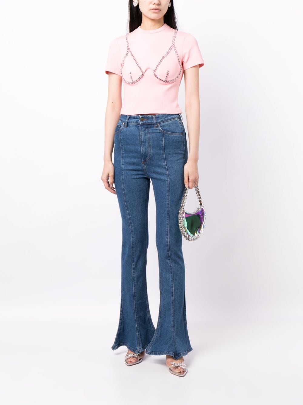 AREA AREA crystal-embellished cup-chain T-shirt