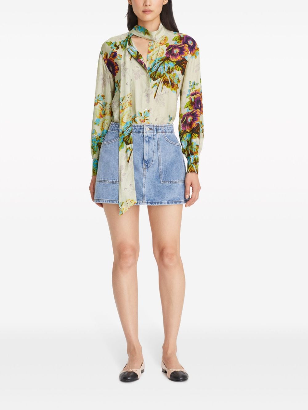 TORY BURCH Floral Pussy-Bow Blouse