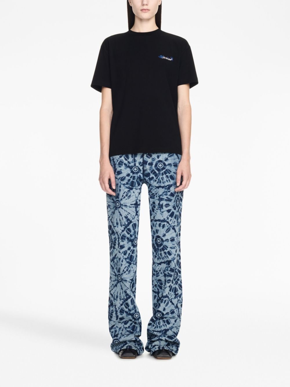OFF-WHITE Off-White Cotton T-Shirt with Floral Embroidery