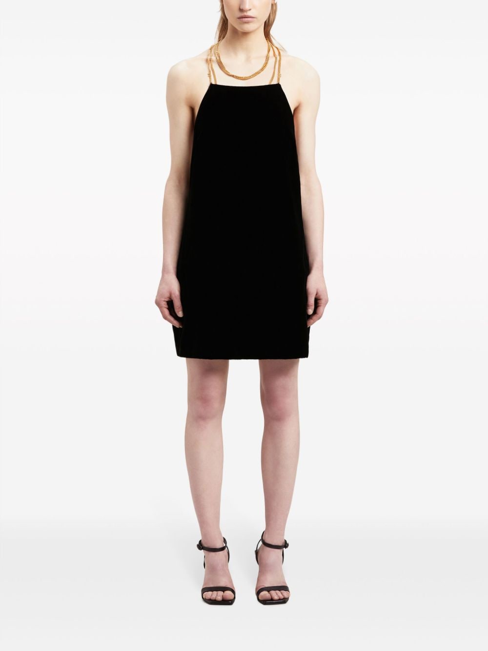 PALM ANGELS Palm Angels chain-embellished velvet halterneck mini dress
