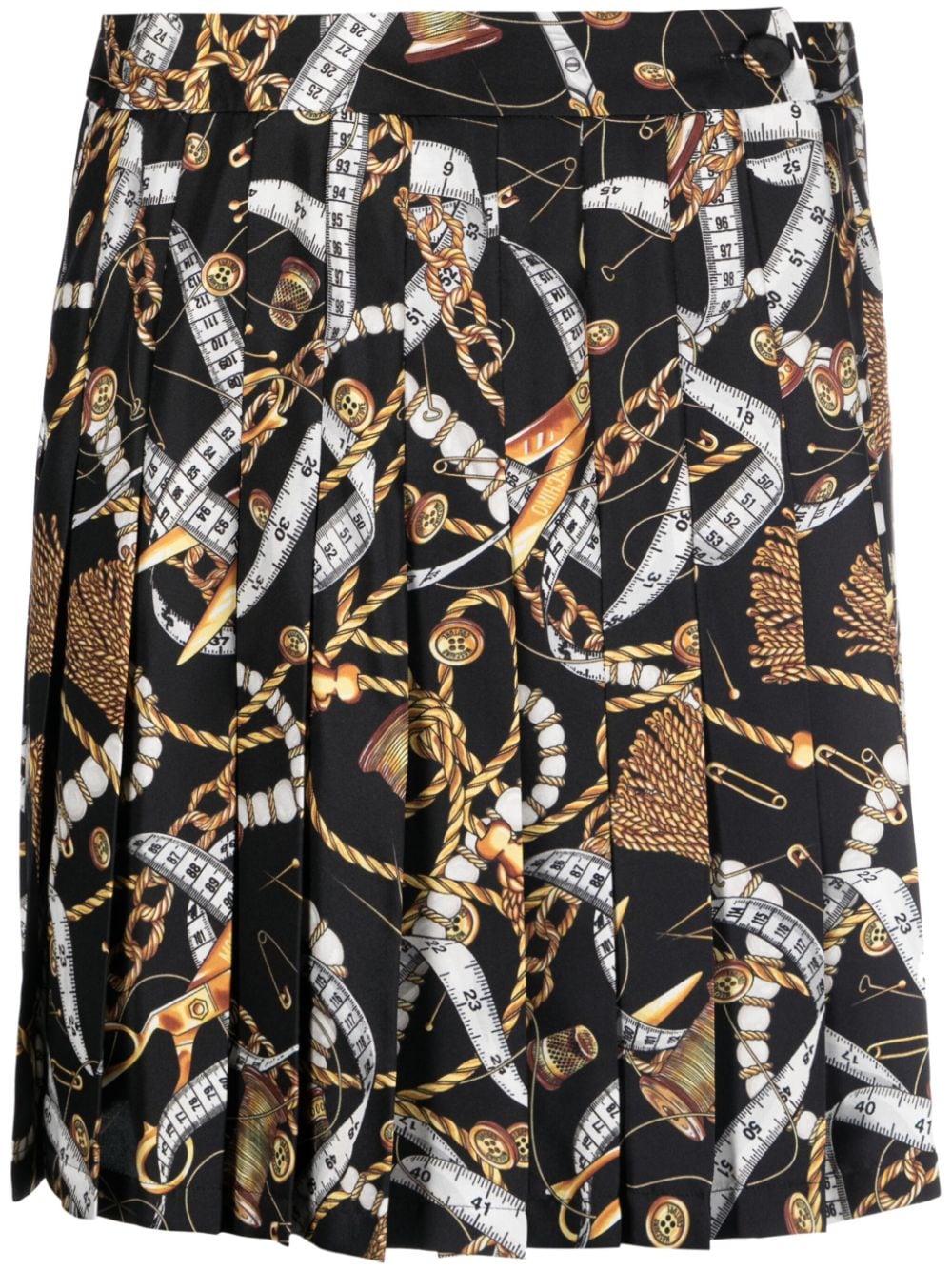 MOSCHINO Moschino Black Silk Chain-Link Print Knife-Pleat A-Line Skirt