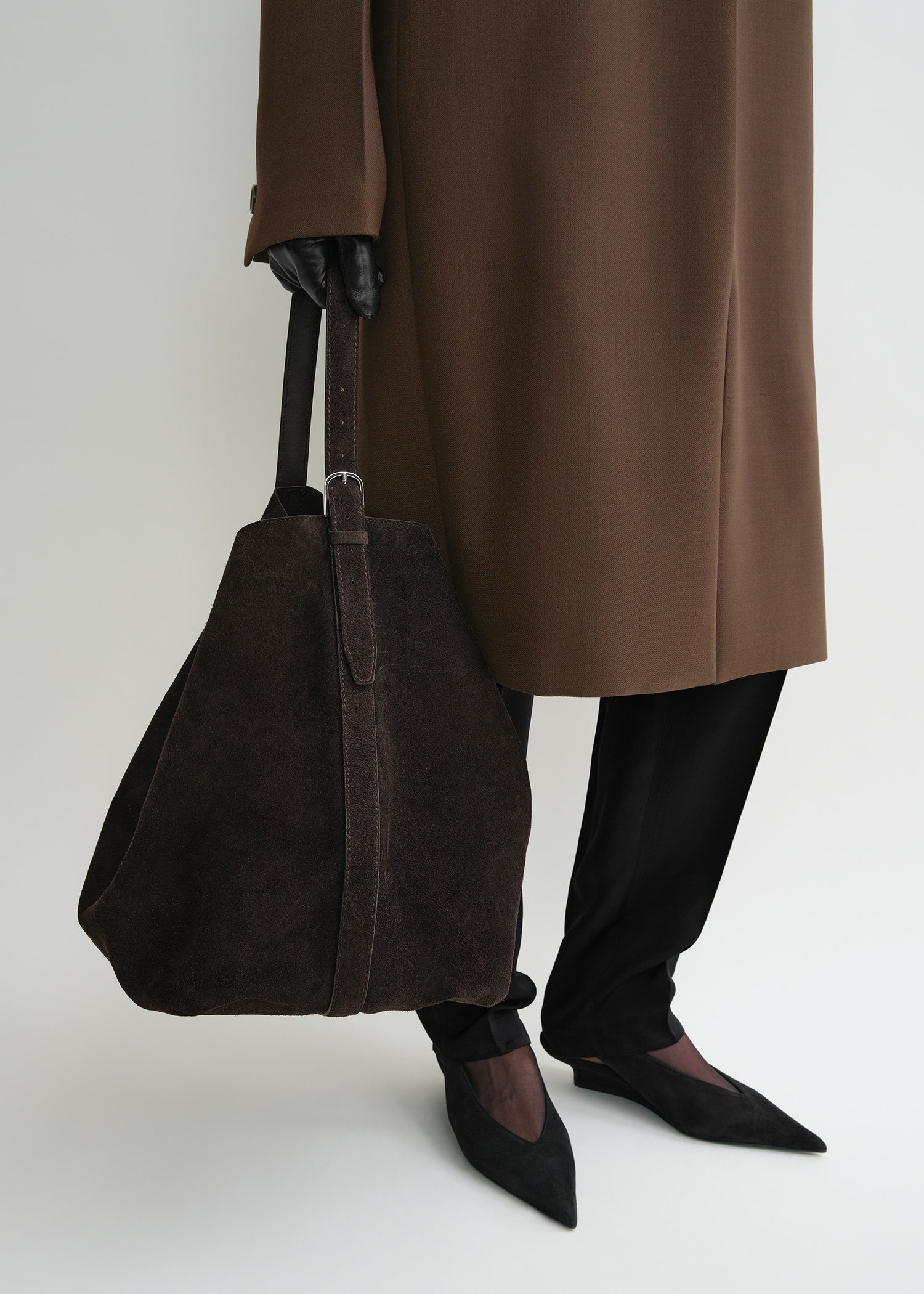 Toteme Belted Suede Tote Bag - Espresso | Editorialist