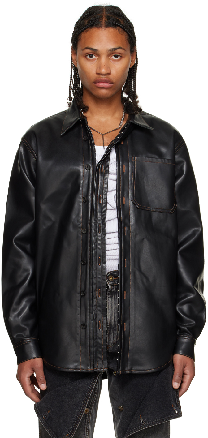 Y/Project Hook-Eye Faux-Leather Shirt In Black - 55% Off