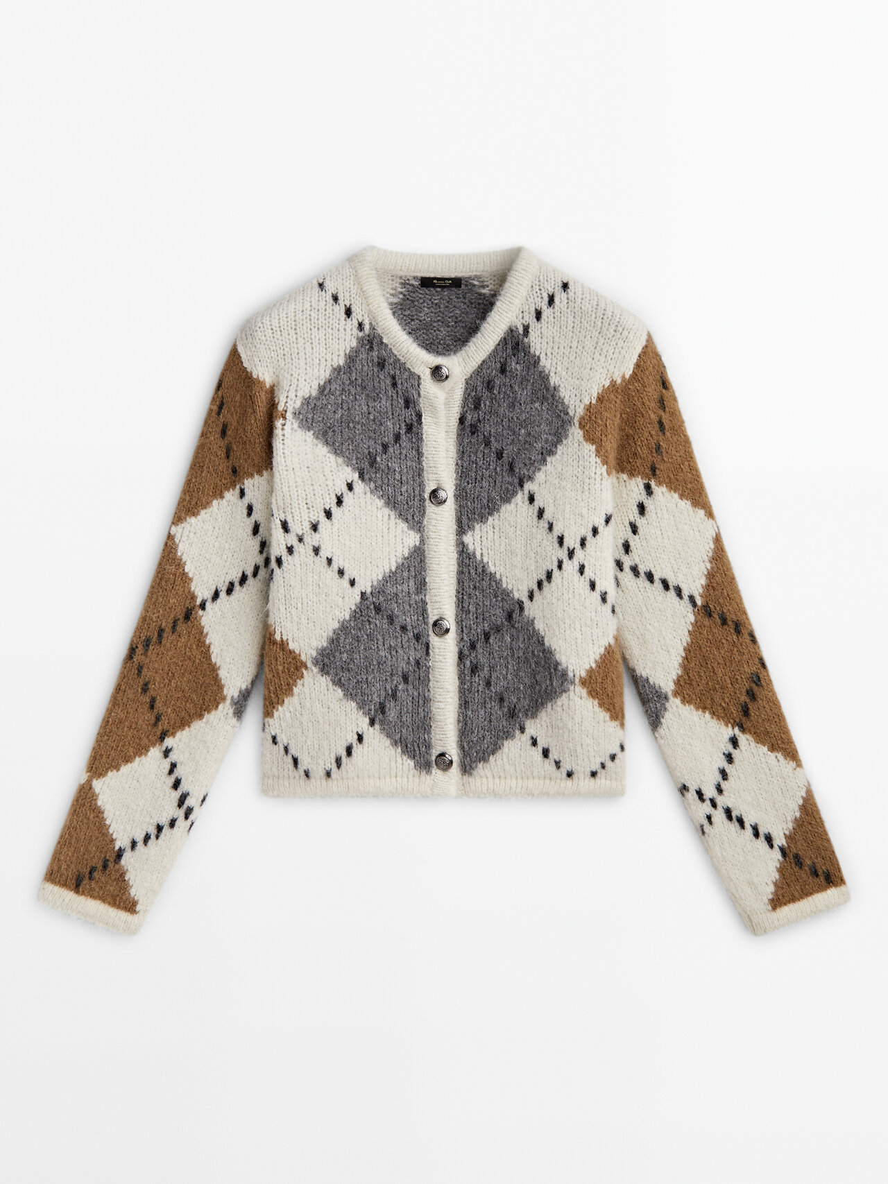 Massimo Dutti Diamond Knit Cardigan In Cream - 48% Off