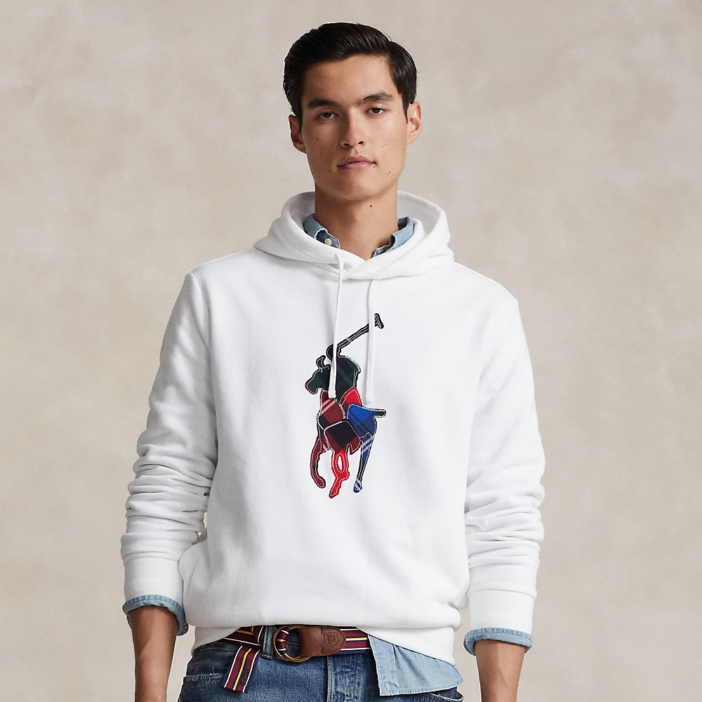 Ralph Lauren The Rl Fleece Plaid-Pony Hoodie In White - 40% Off