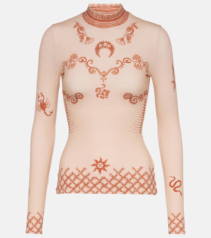 Marine Serre Tattoo Print Second Skin Top - Punk Shaded Tattoo Tan