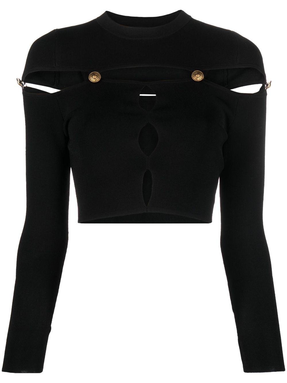 VERSACE Versace Jeans Couture Cut-Out Ribbed-Knit Cropped Top