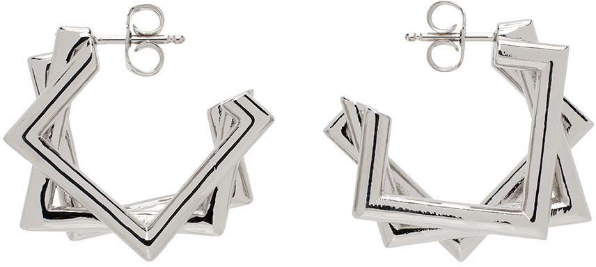 Kiko Kostadinov Silver Polygon Earrings In Palladium - 61% Off 