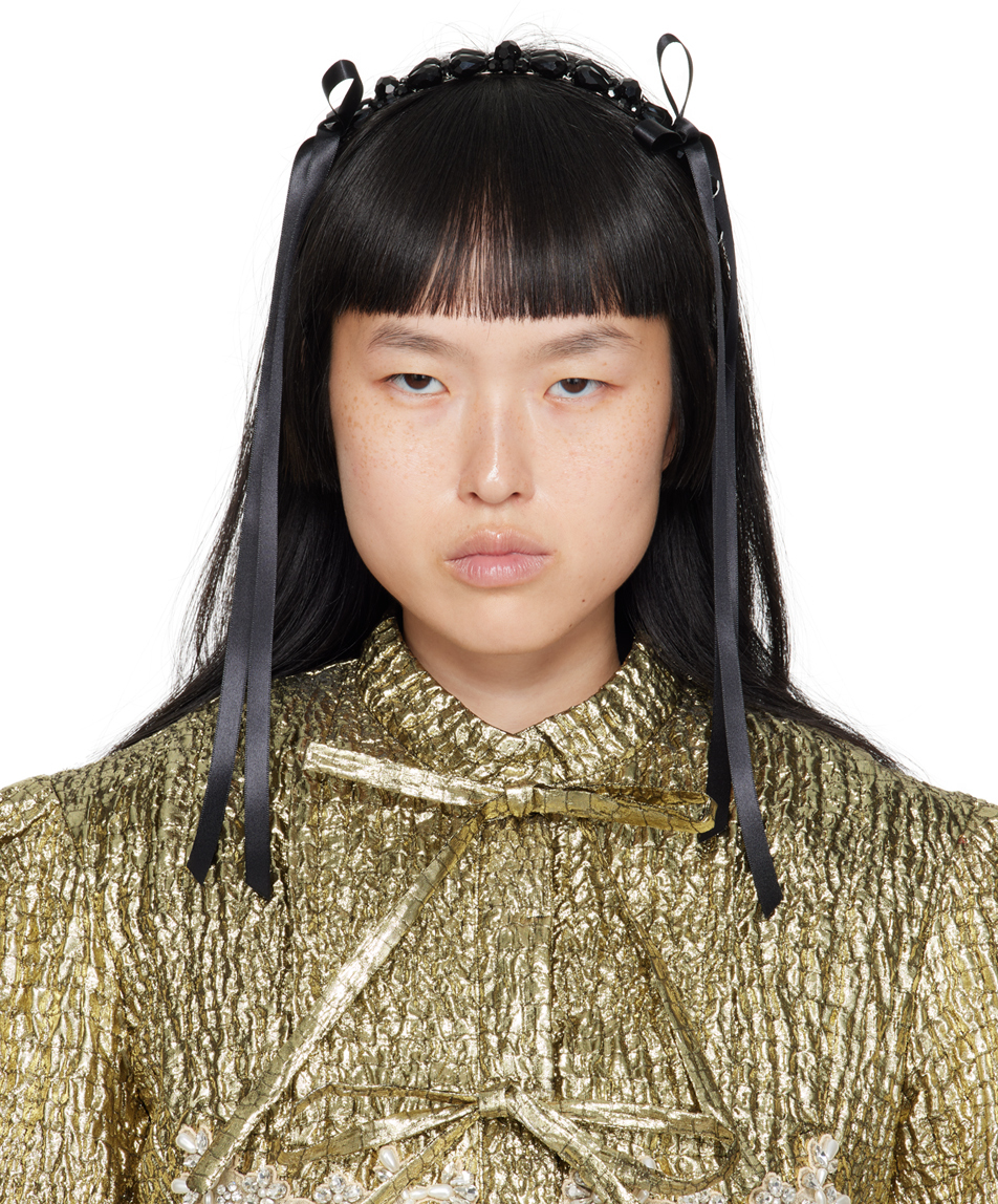 Simone Rocha Black Crystal Bow Ribbon Daisy Chain Headband  display picture 2