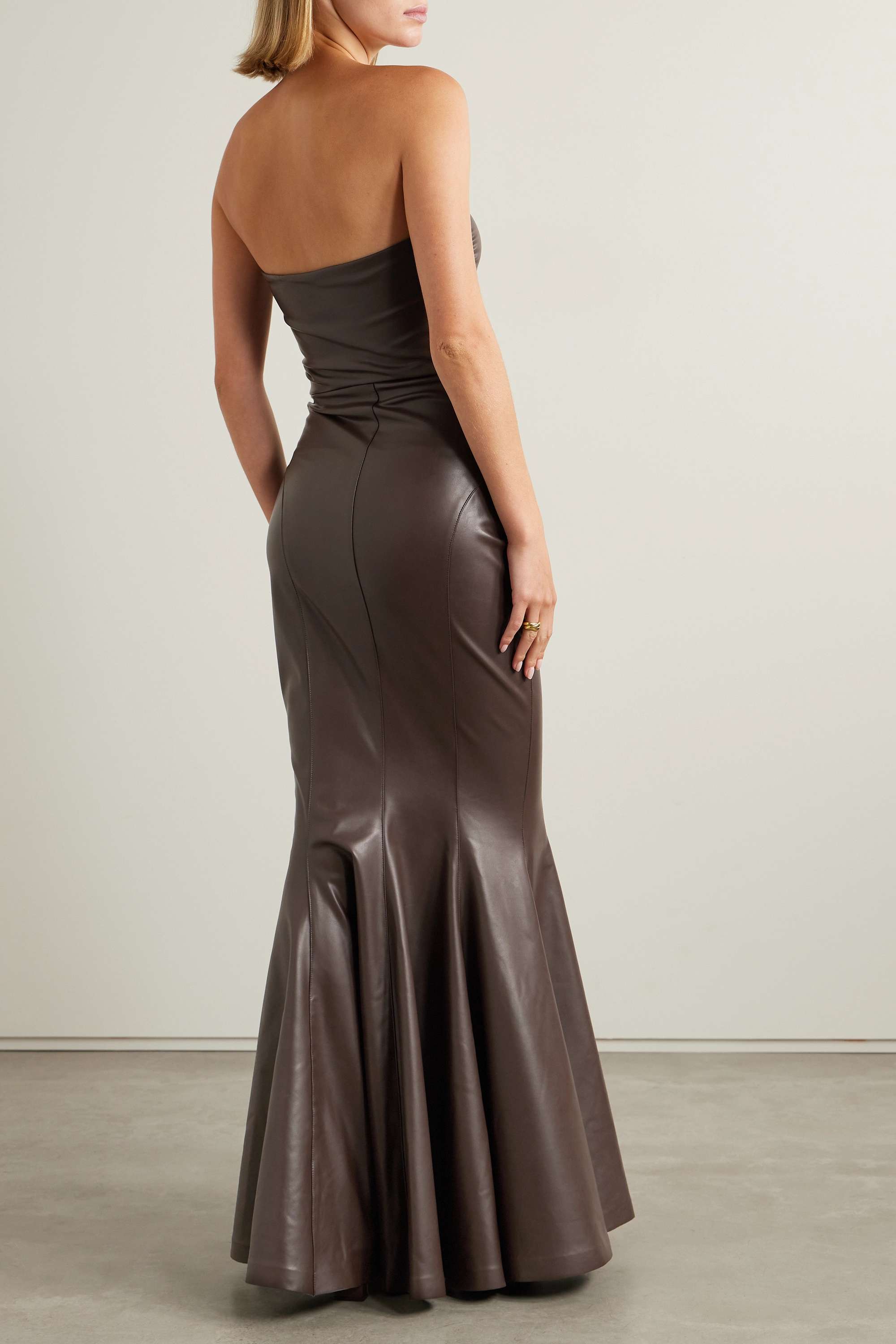 chinese dress ladies Zola Burgundy Faux Leather Bandeau Midi Dress – Club L London main image 0