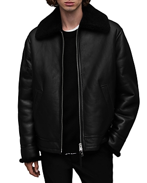 Allsaints Ashford Leather Shearling Trim Jacket In Black - 52% Off