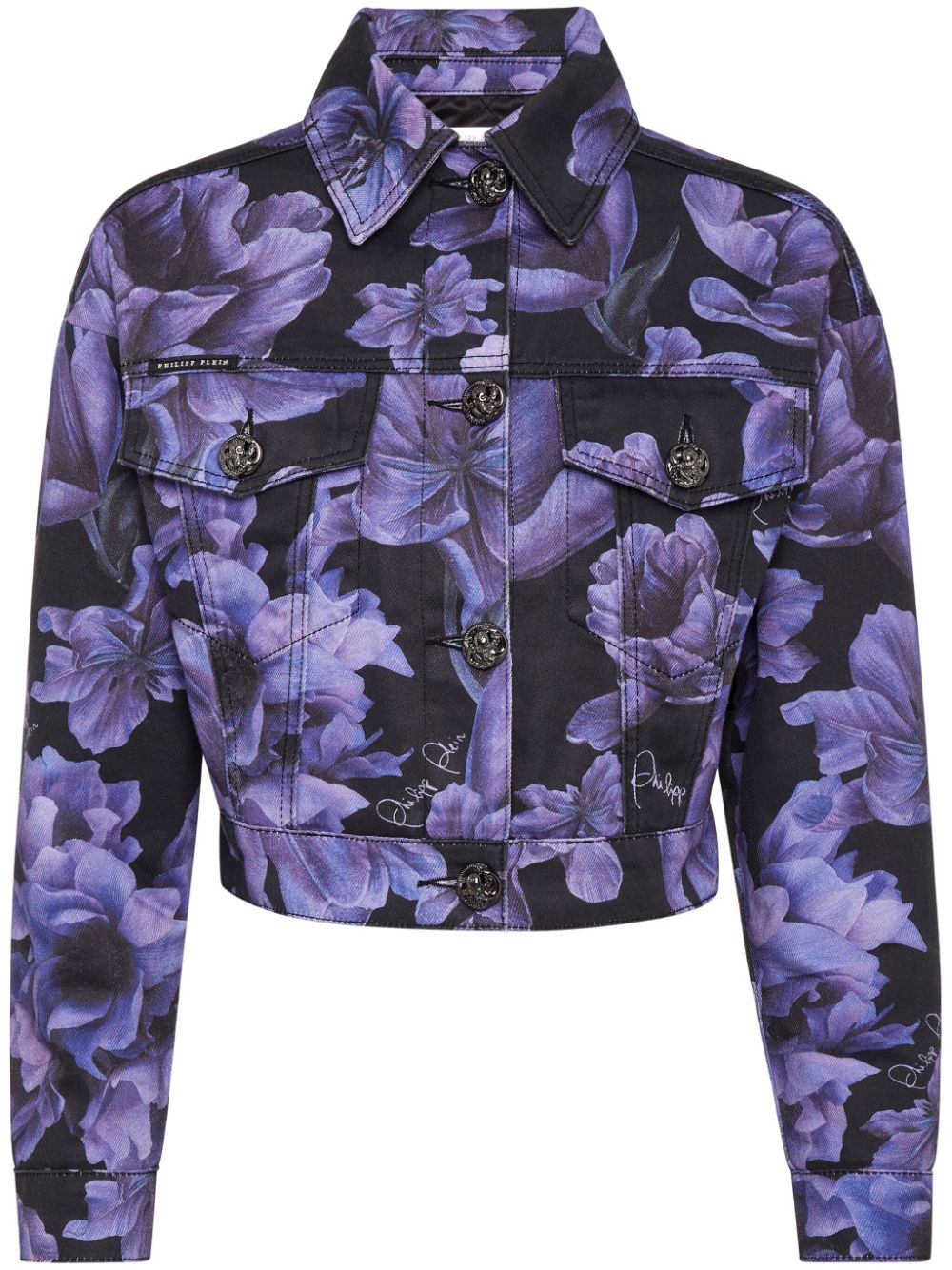 PHILIPP PLEIN Philipp Plein Floral-Print Cropped Denim Jacket