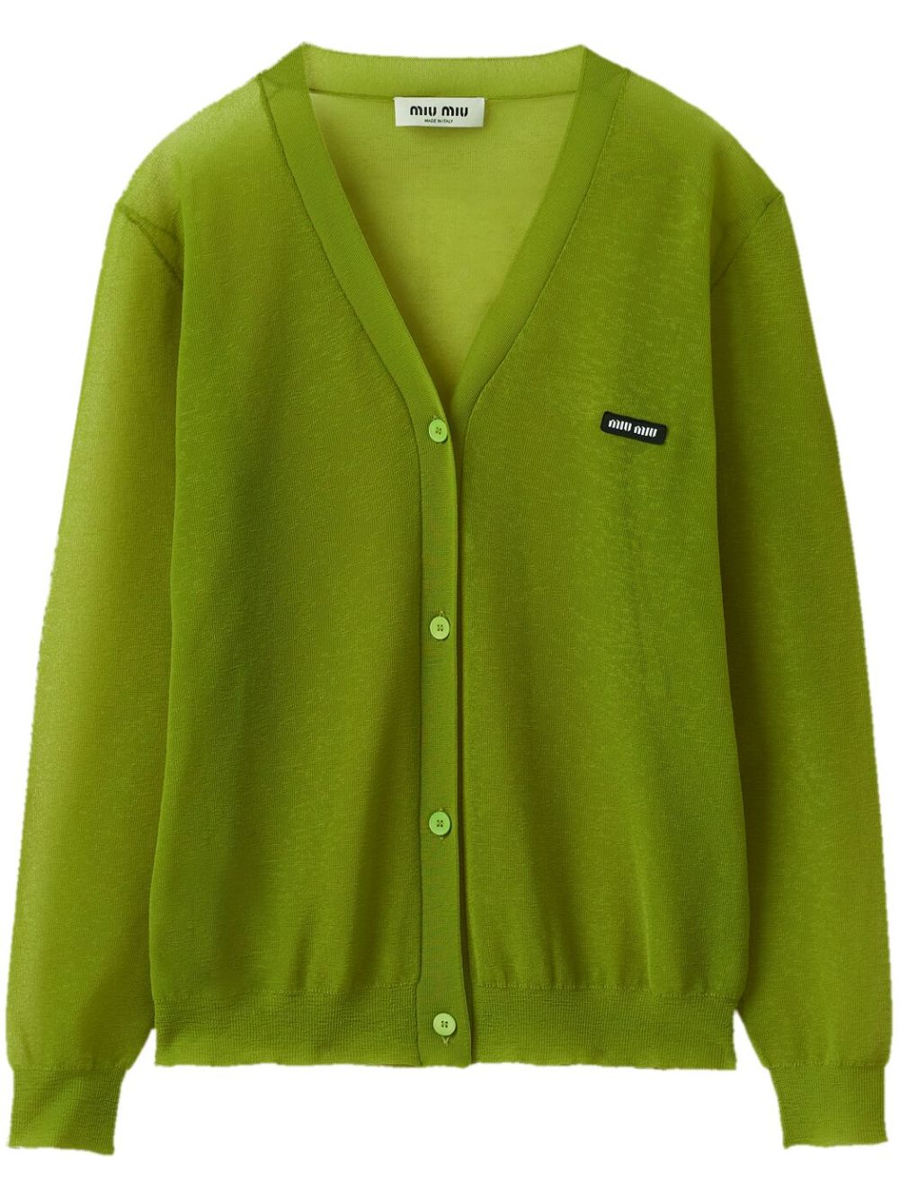 Miu Miu Logo-patch Semi-sheer Cardigan - Green | Editorialist