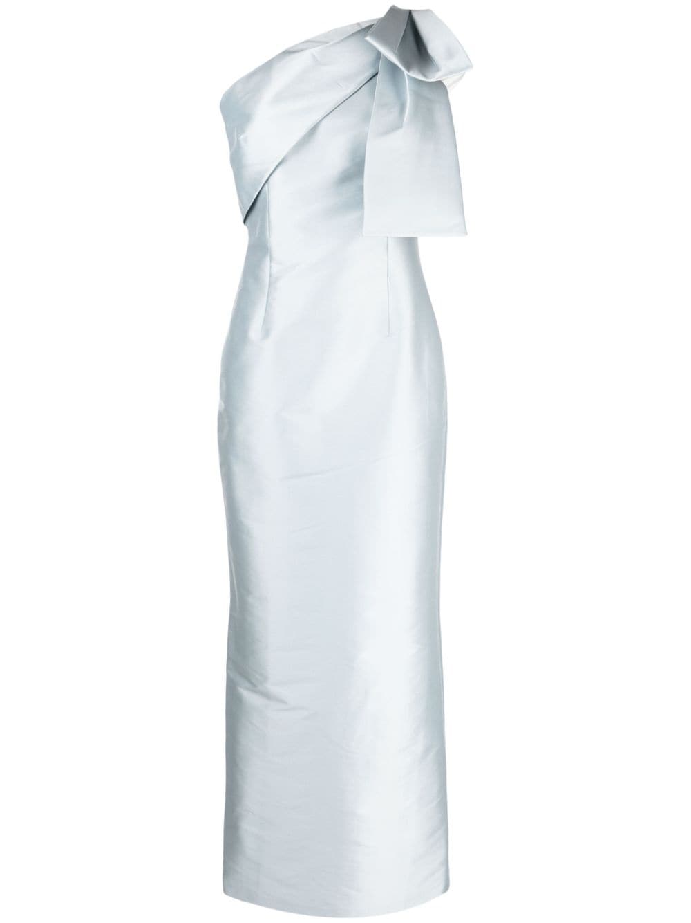 sachin and babi one shoulder bow dress Sachin & Babi Dorien Puffed One-Shoulder Bow Train Wrap Mini Dress