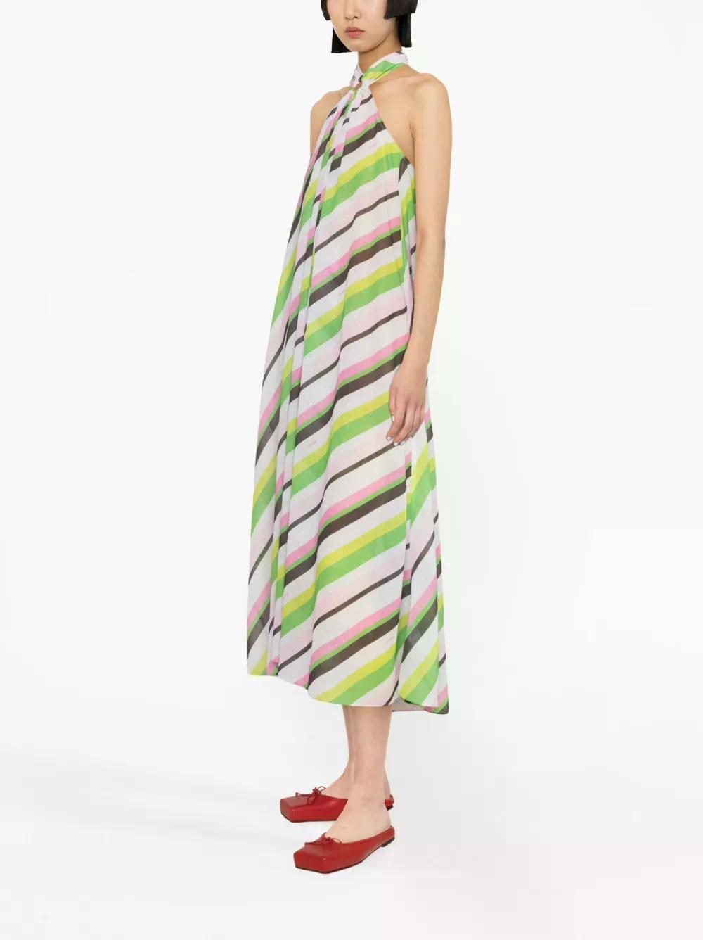 Ganni Striped Halterneck Midi Dress In Pink - 40% Off | Editorialist