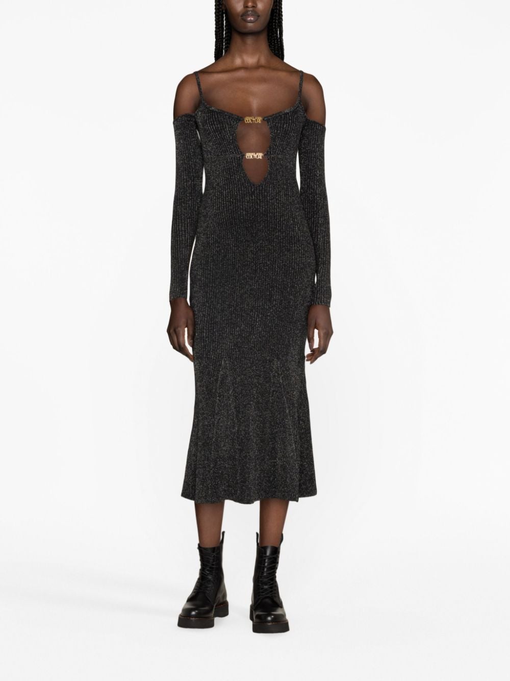 VERSACE Logo Cut-Out Midi Dress