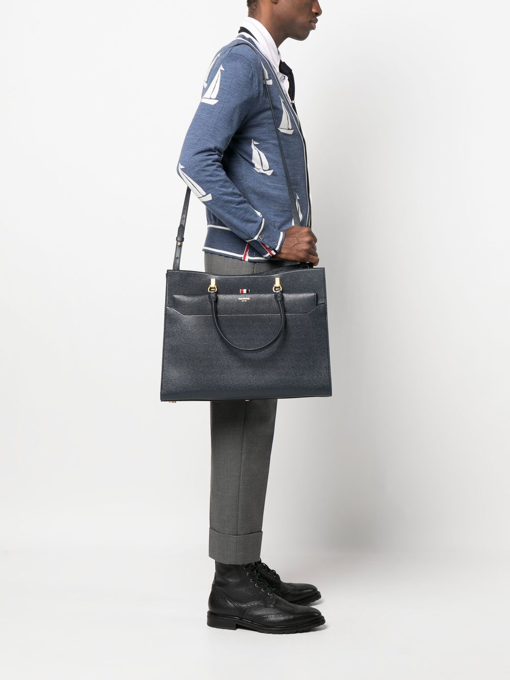 THOM BROWNE Thom Browne Pebbled-Leather Duet Tote