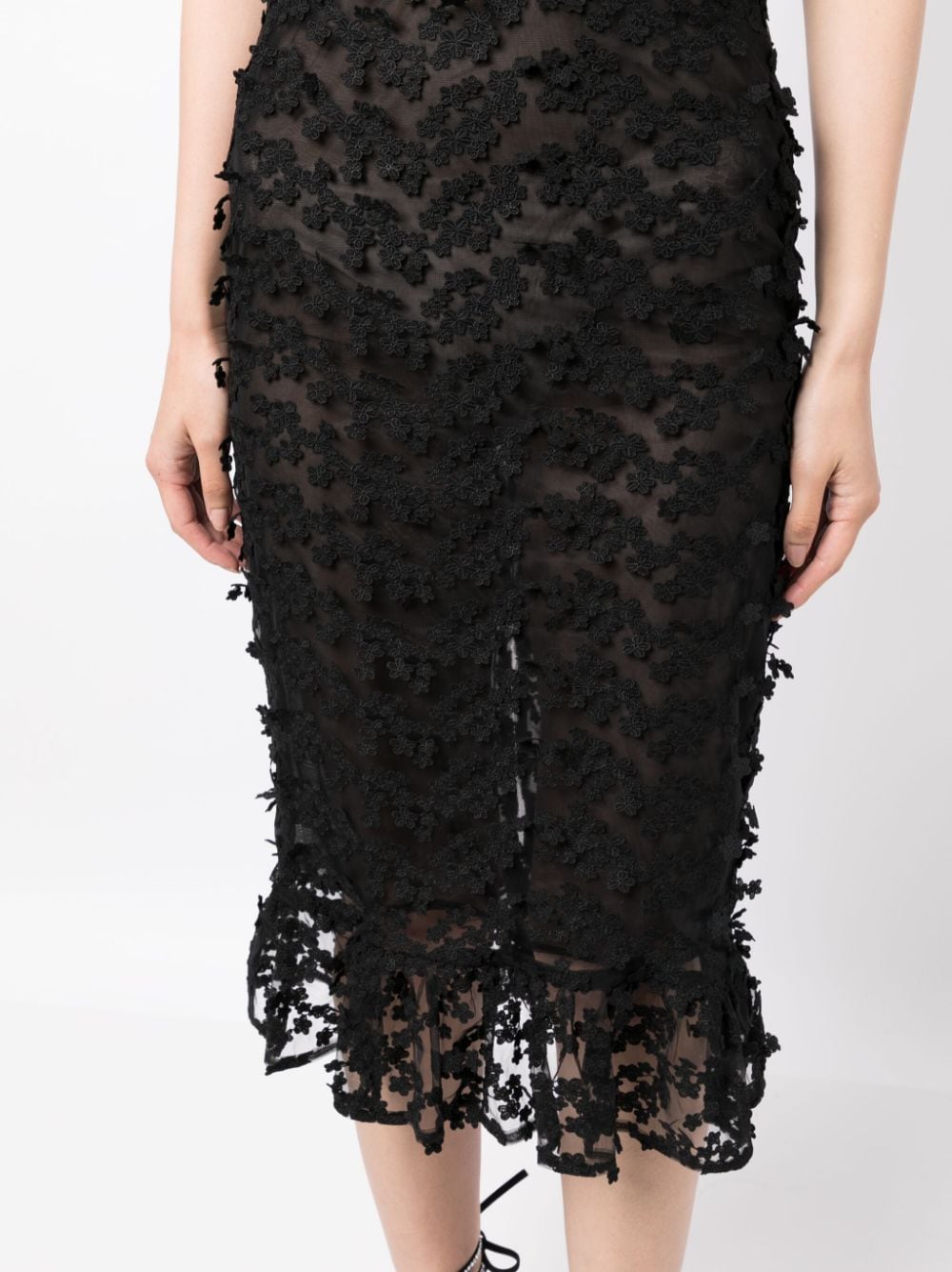 ml monique lhuillier jasmine lace midi-dress ML Monique Lhuillier Midnight Lace Strapless Tiered Evening Gown Forma –  Queen City Resale