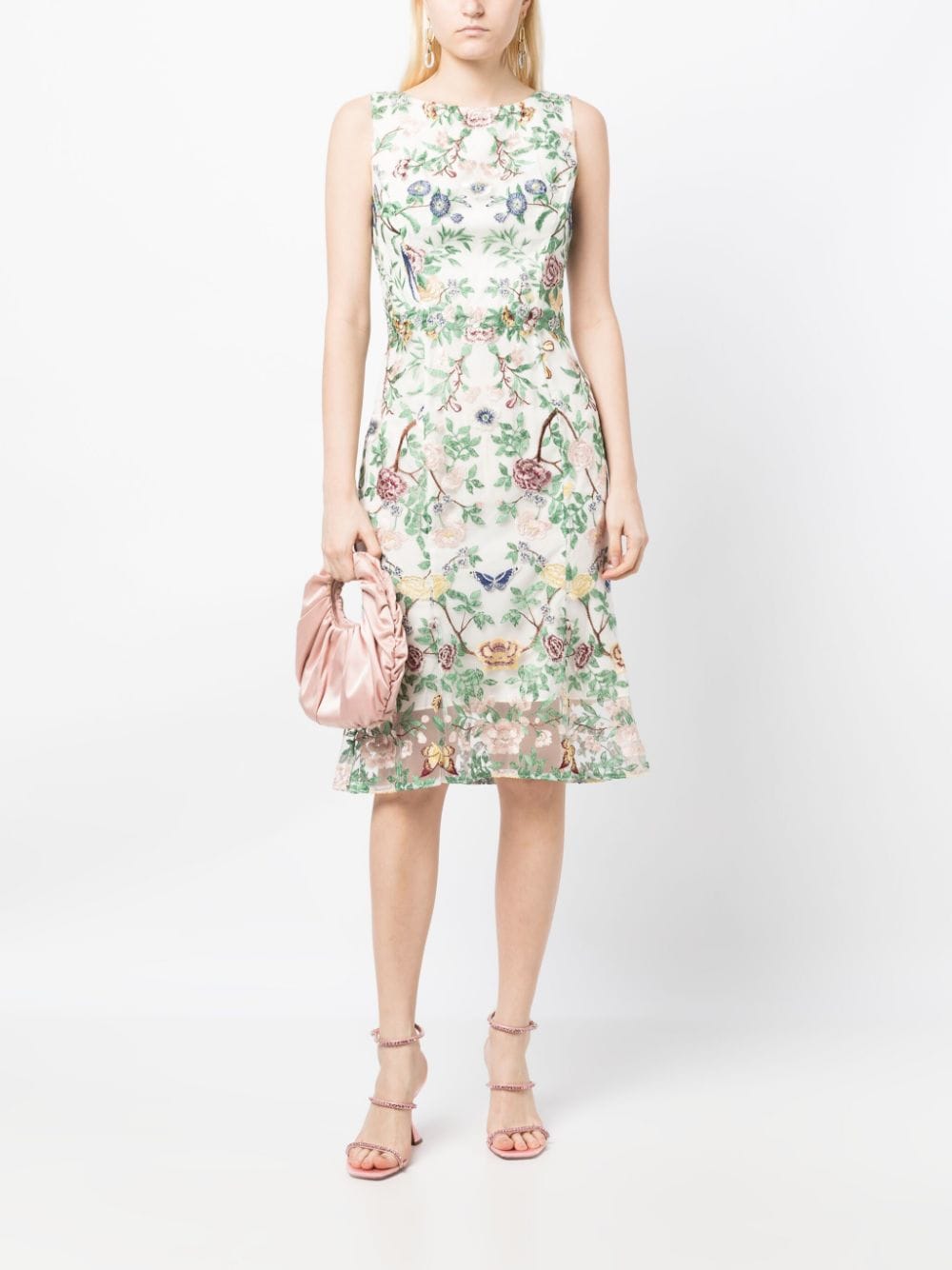 MARCHESA Marchesa Notte Floral-Embroidered Midi Dress