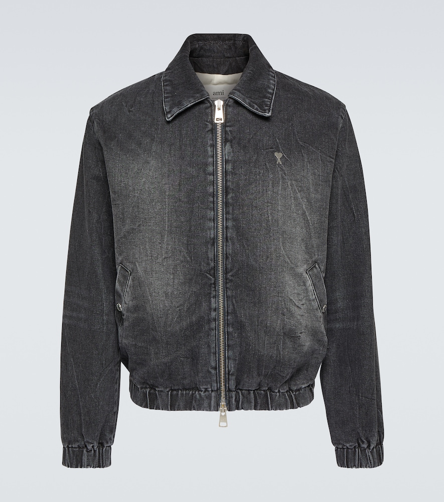 Ami Paris De Coeur Denim Bomber Jacket In Black - 30% Off