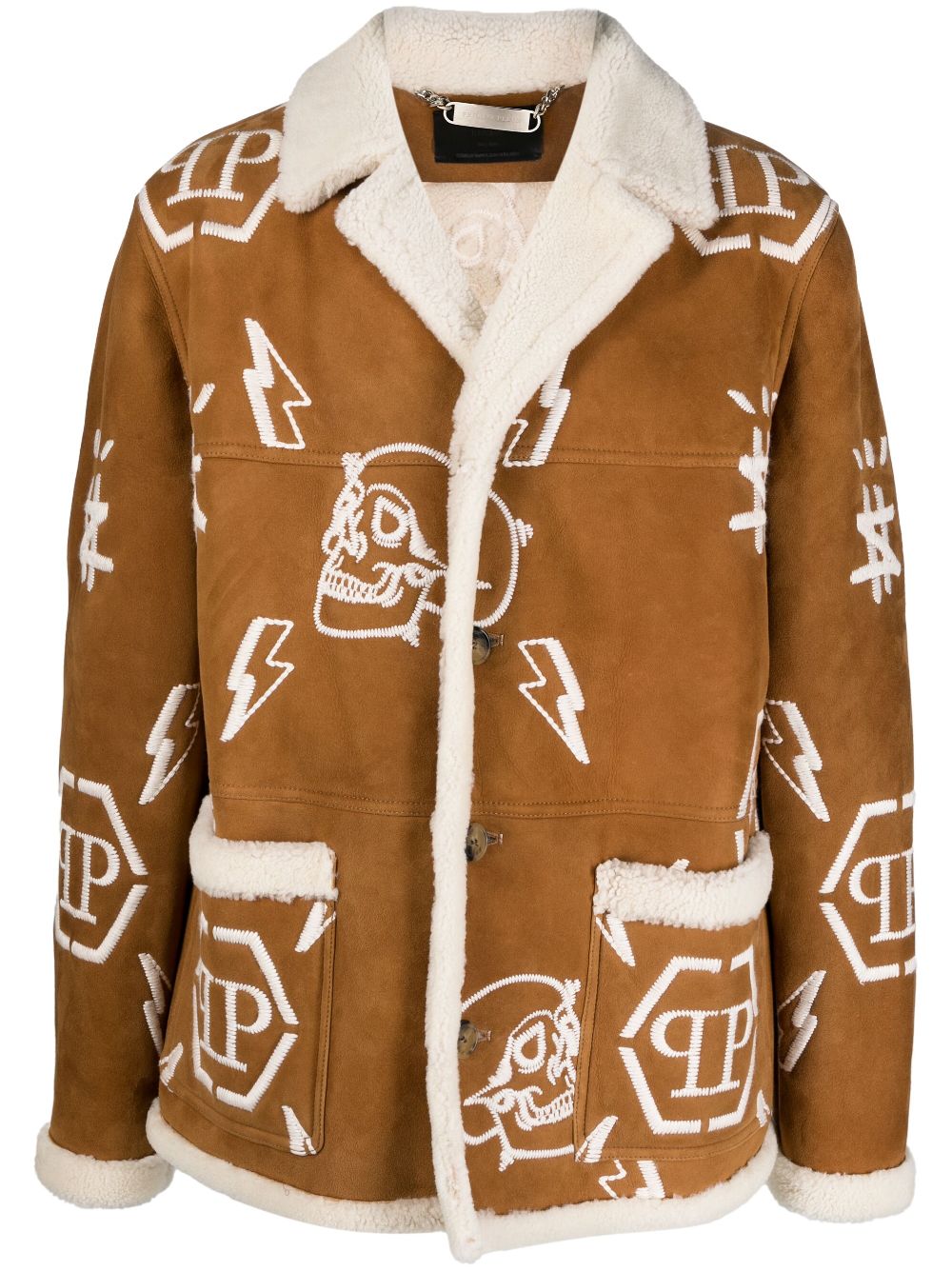 PHILIPP PLEIN Philipp Plein Logo-Embroidered Suede Coat