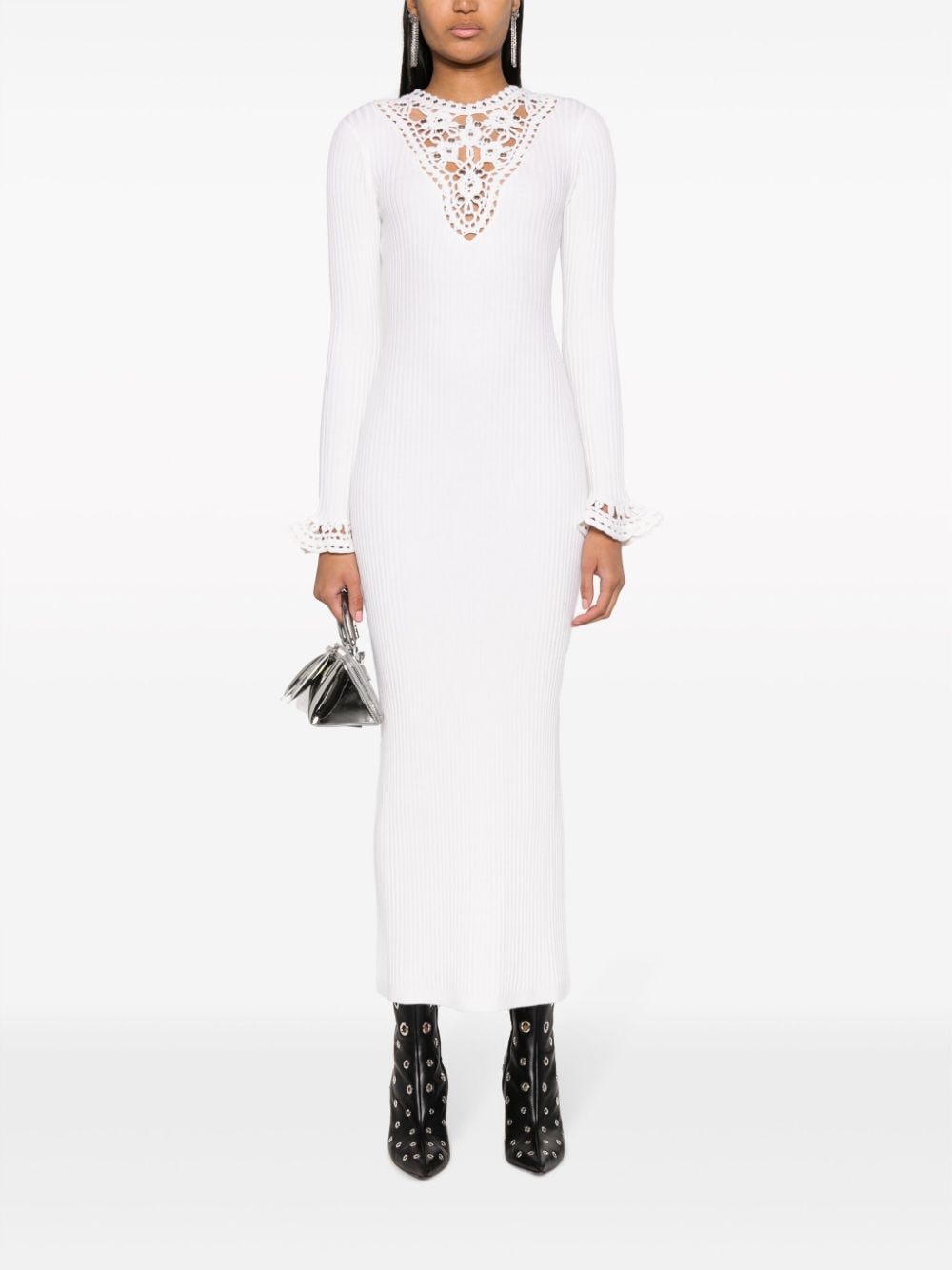 PACO RABANNE Rabanne Open-Knit Panel Midi Dress