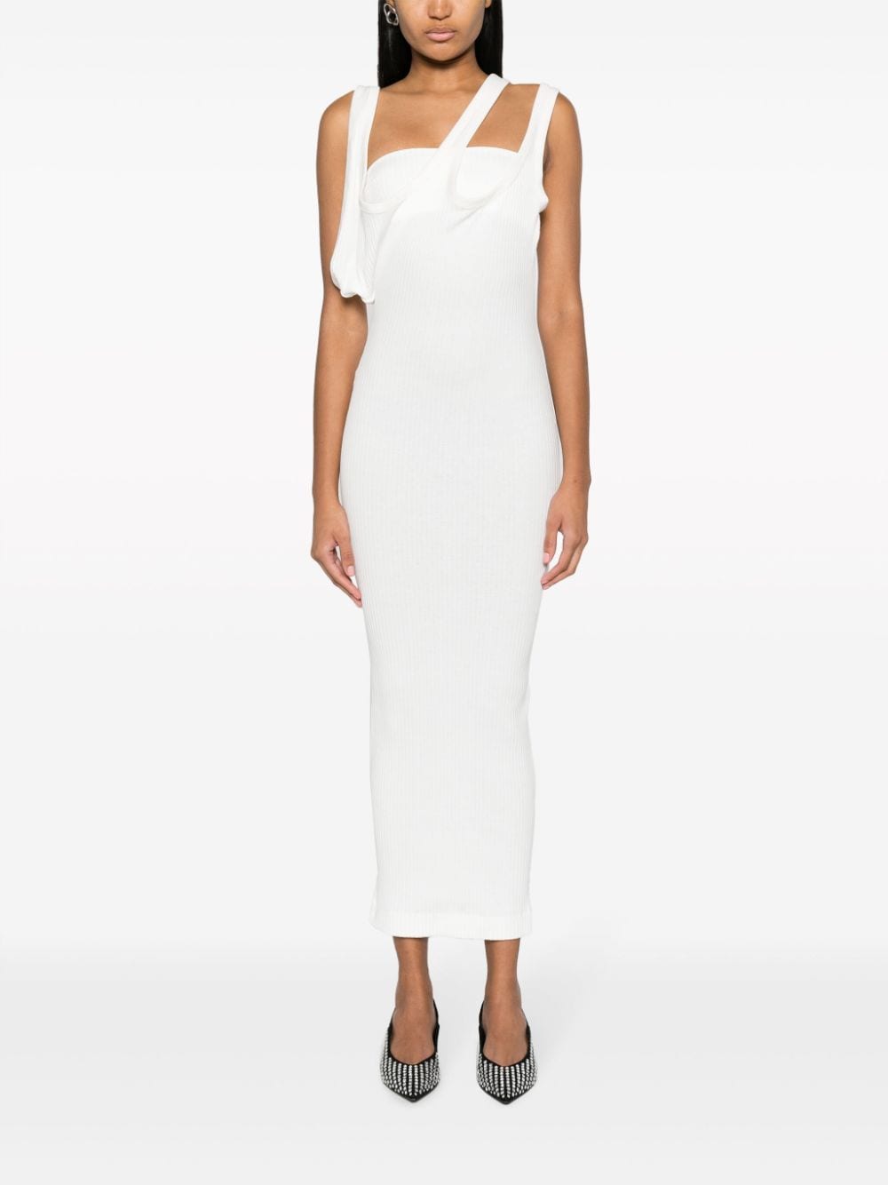 ATTICO The Attico Asymmetric-Neckline Ribbed Dress