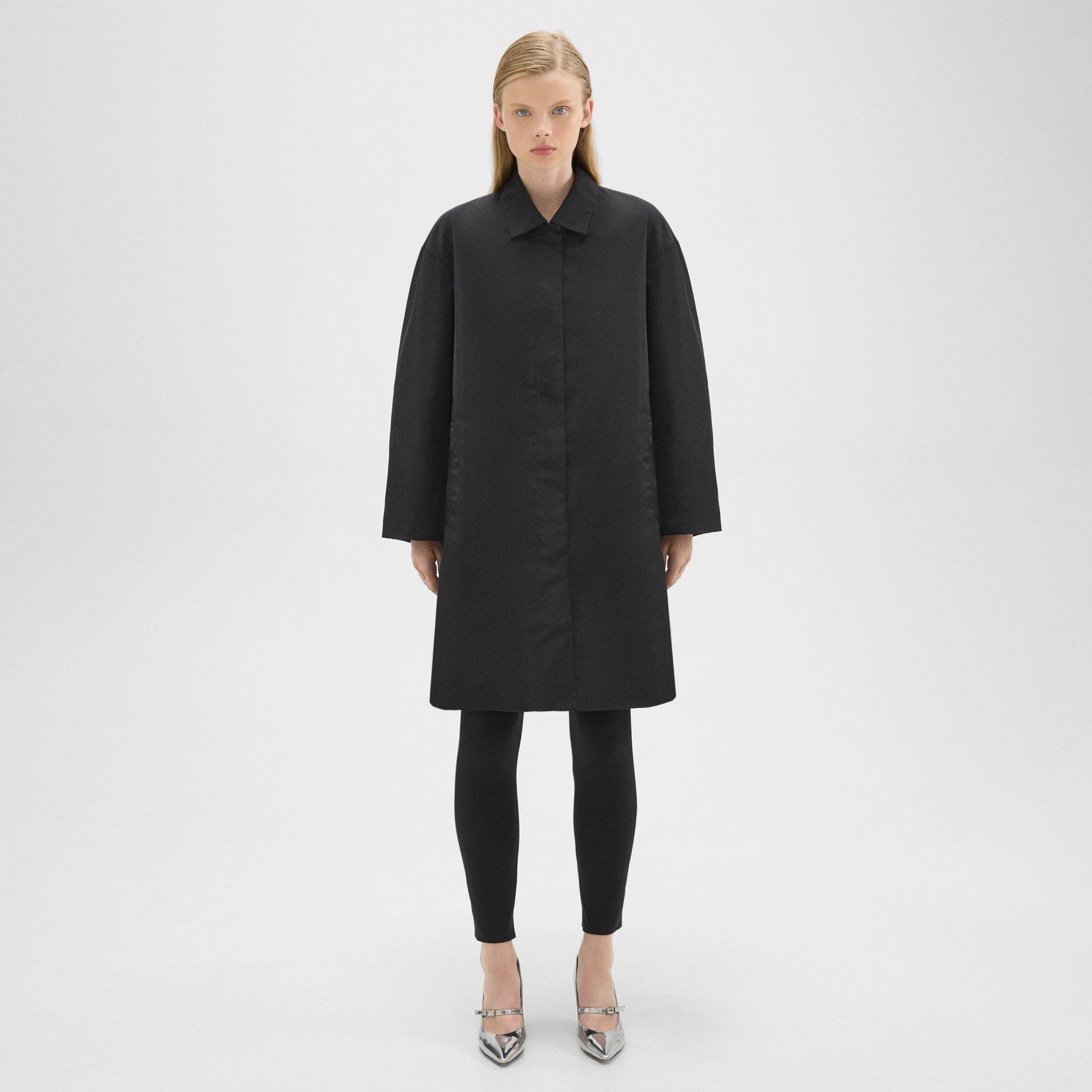 Theory A-Line Car Coat In Recycled Nylon In Black - 40% Off