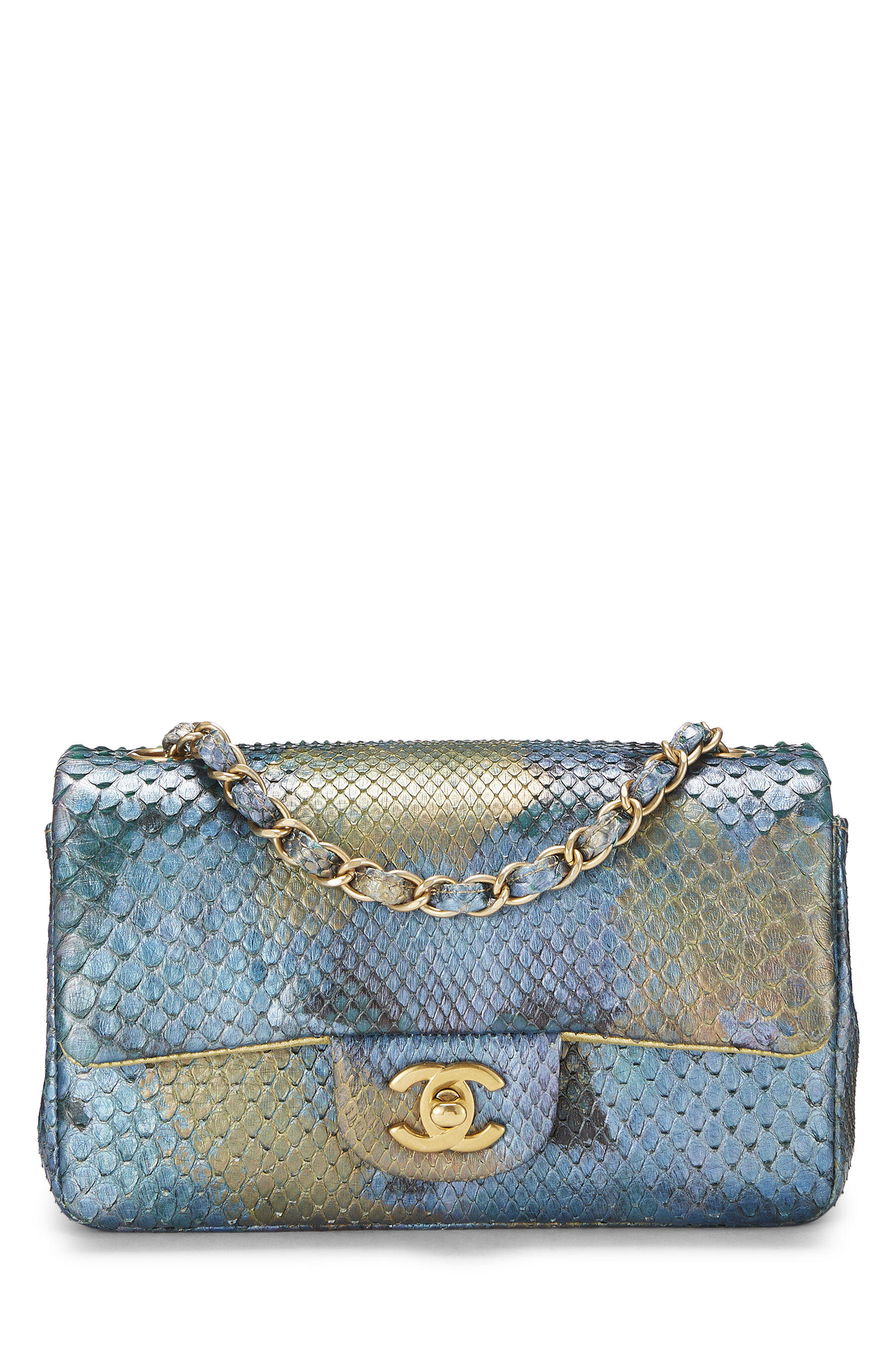 Chanel Python Bag Blue Pre-Owned Blue Python New Classic Double