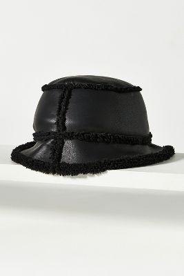 Anthropologie Sherpa-Trimmed Faux-Leather Bucket Hat In 