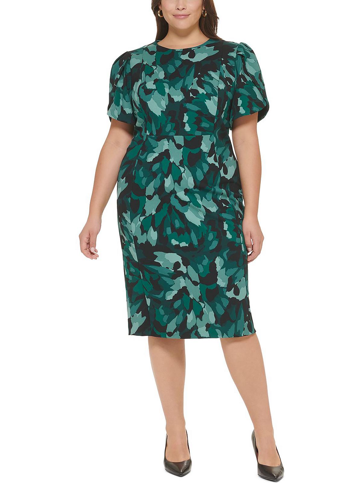 slim fit dress slacks Plus-Size Knee-Length Party Dress with Sunflowers– PromGirl main image 1
