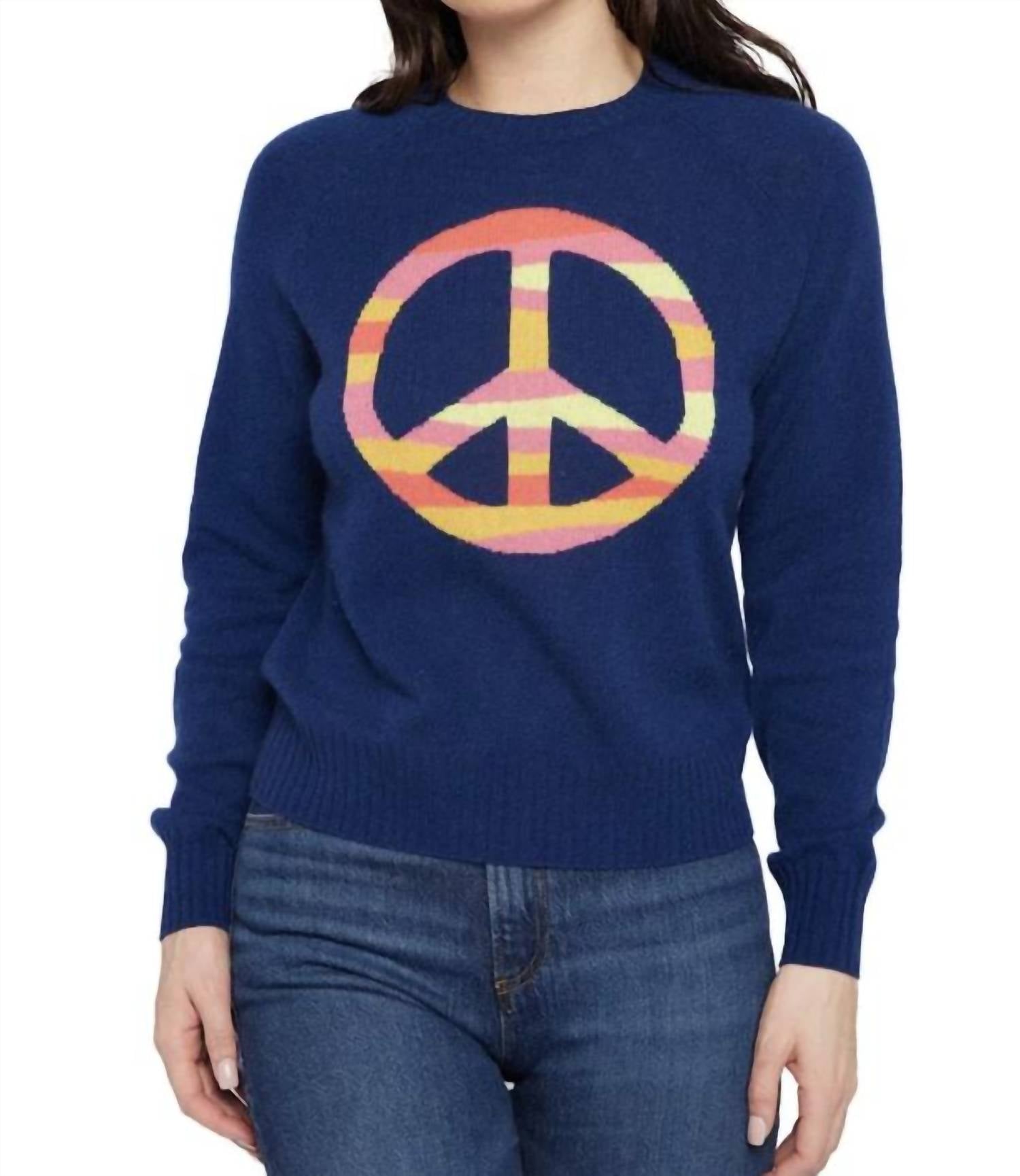 27 Miles Malibu Panda Intarsia Peace Sweater In Navy In Blue 63