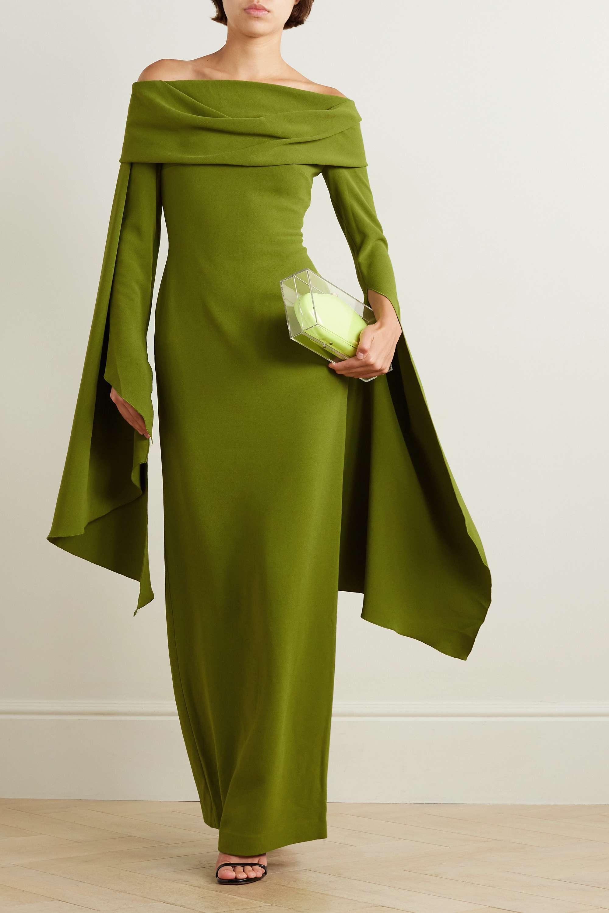 Solace London Arden Draped Off-The-Shoulder Crepe Maxi Dress - Green |  Editorialist