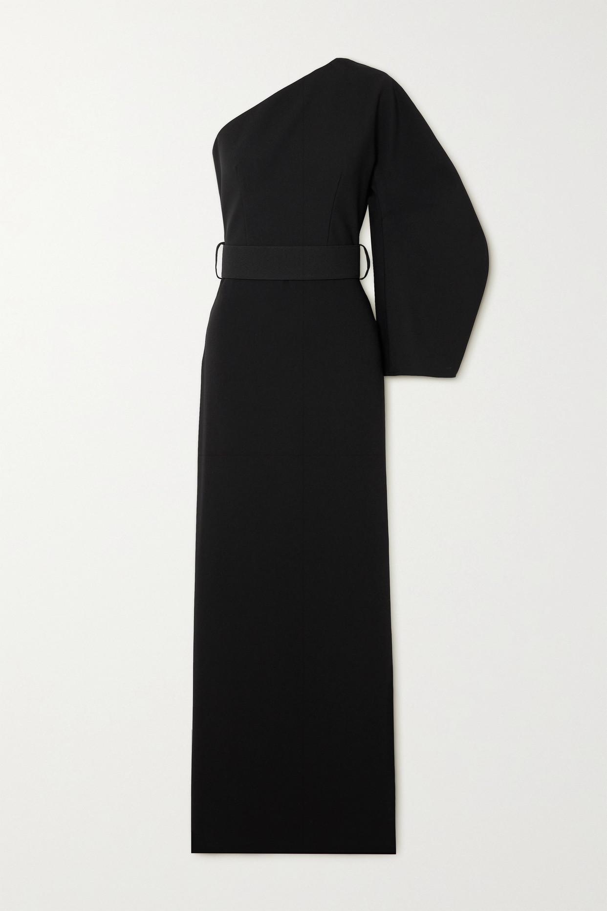 Solace London Zaya One-Shoulder Belted Crepe Maxi Dress In