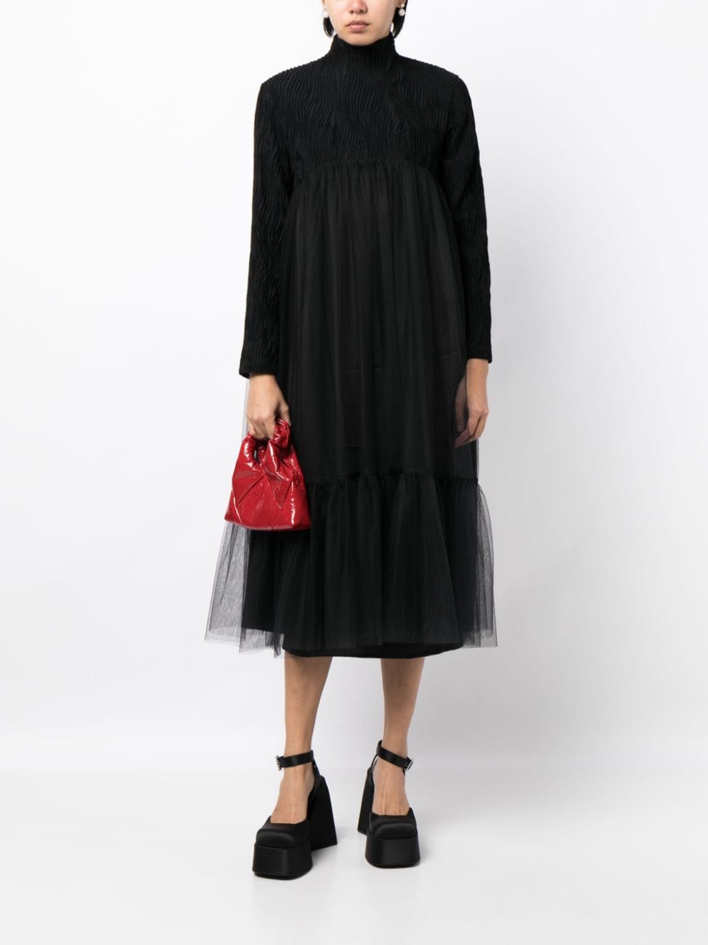 NOIR KEI NINOMIYA Noir Kei Ninomiya high-neck midi dress with tulle overlay