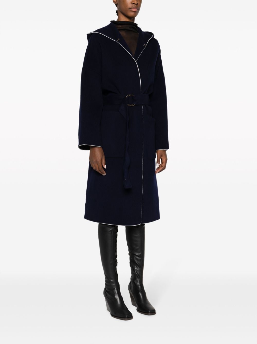 PHILOSOPHY DI LORENZO SERAFINI Wool Felted Hooded Belted Coat