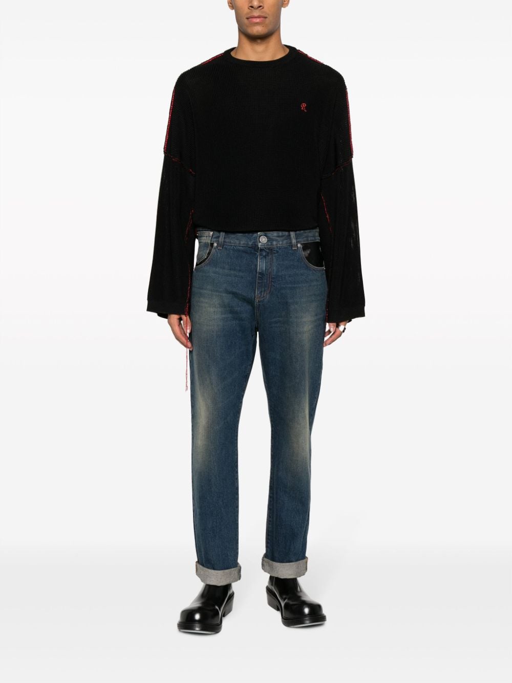 BALMAIN Balmain Leather-Pocket Straight-Leg Jeans