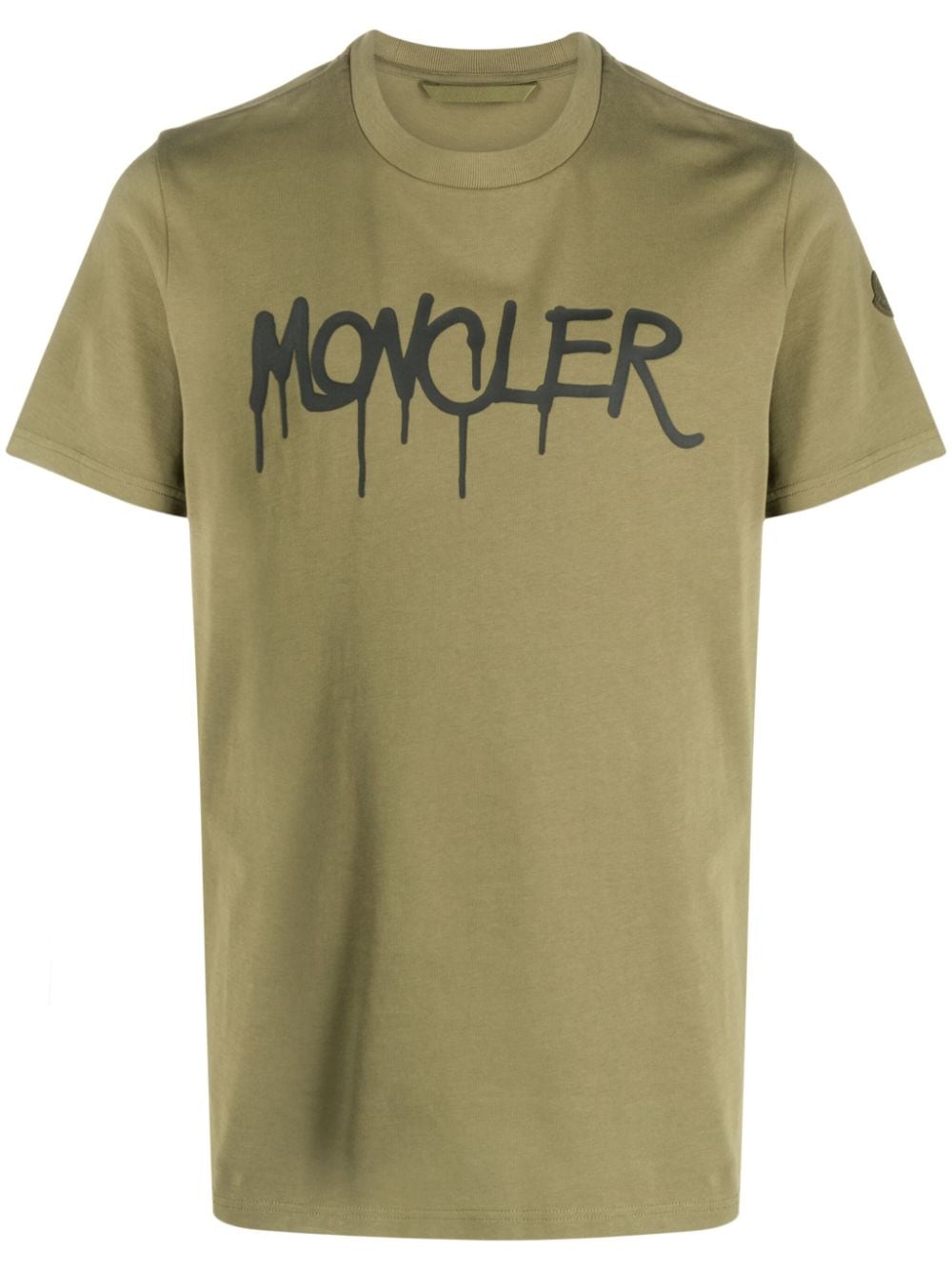 Moncler Spray-Paint Logo-Print Cotton T-Shirt - Green | Editorialist