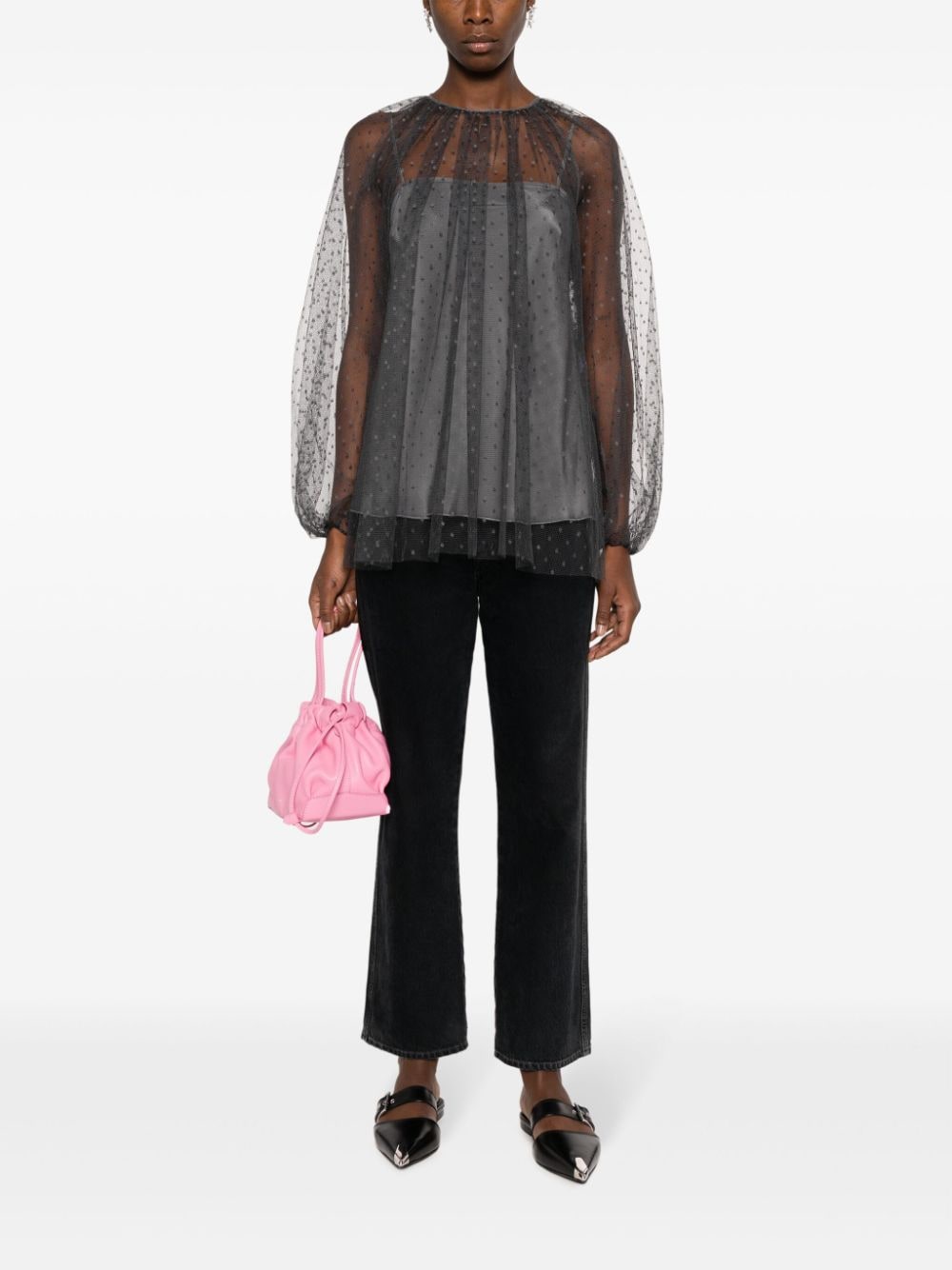 RED VALENTINO Polka-Dot Tulle Blouse