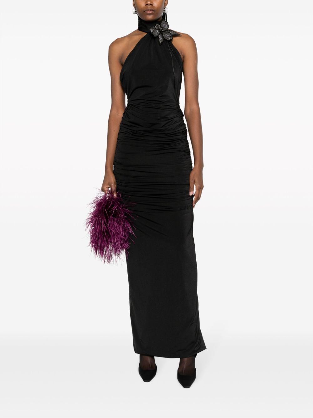 GIUSEPPE DI MORABITO Giuseppe Di Morabito floral-appliqué halterneck gown