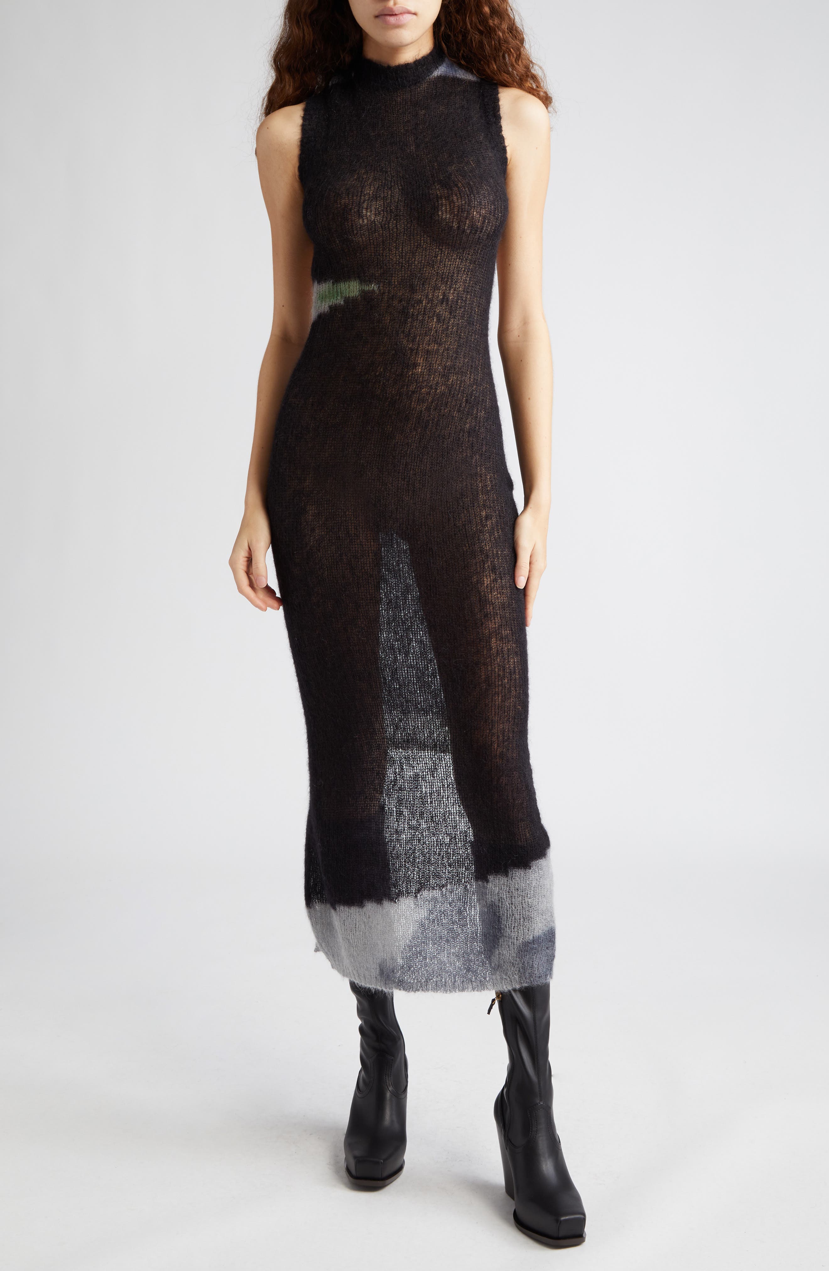 Eckhaus Latta Composition Recycled Mohair Blend Sweater Dress In 