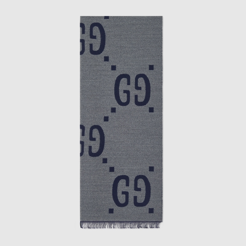 GUCCI gg jacquard wool silk scarf, blue