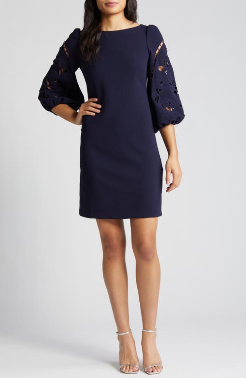 Vince Camuto Eyelet Sleeve Crepe Shift Dress In Aqua - 70% Off |  Editorialist
