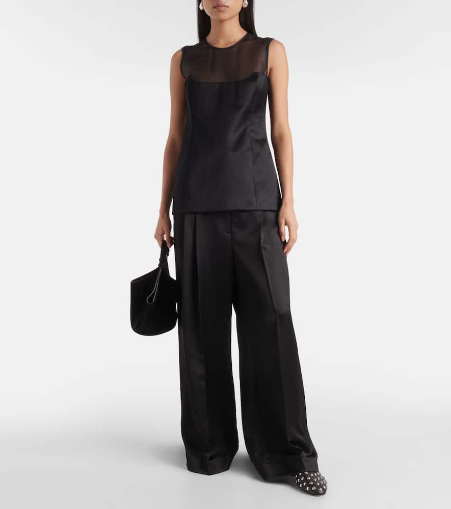 KHAITE Silk-Paneled Satin Top