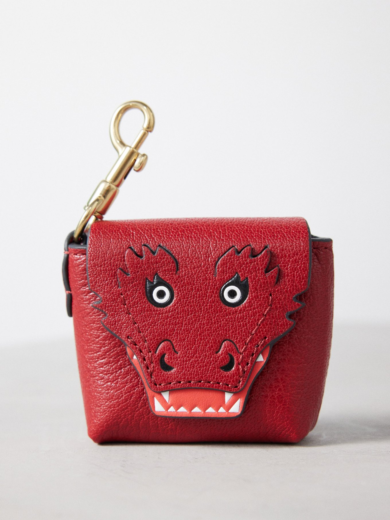 Anya Hindmarch Dragon Grained-Leather Airpods Pro Case - Red
