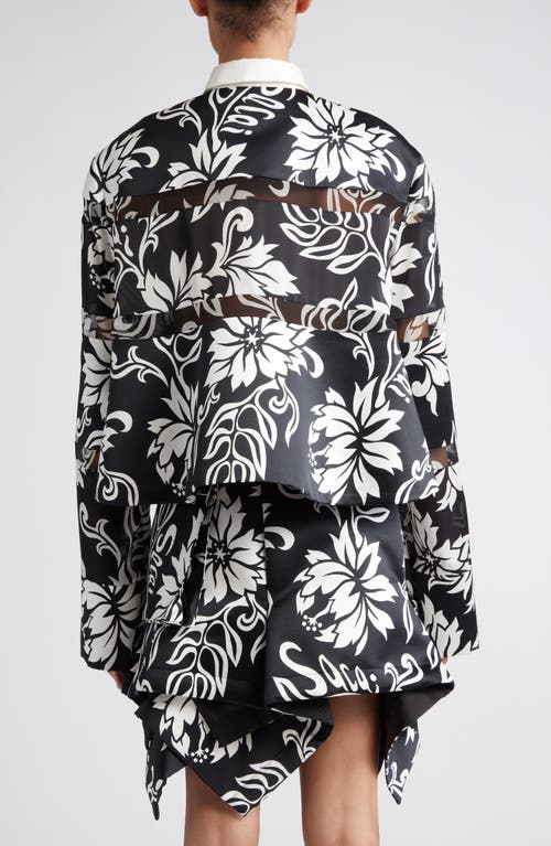 Sacai Floral Print Rugby Shirt In Black - 60% Off | Editorialist