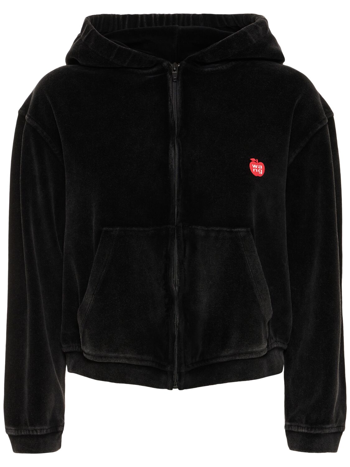 Alexander Wang Cropped Zip Up Cotton Hoodie With Logo In Black