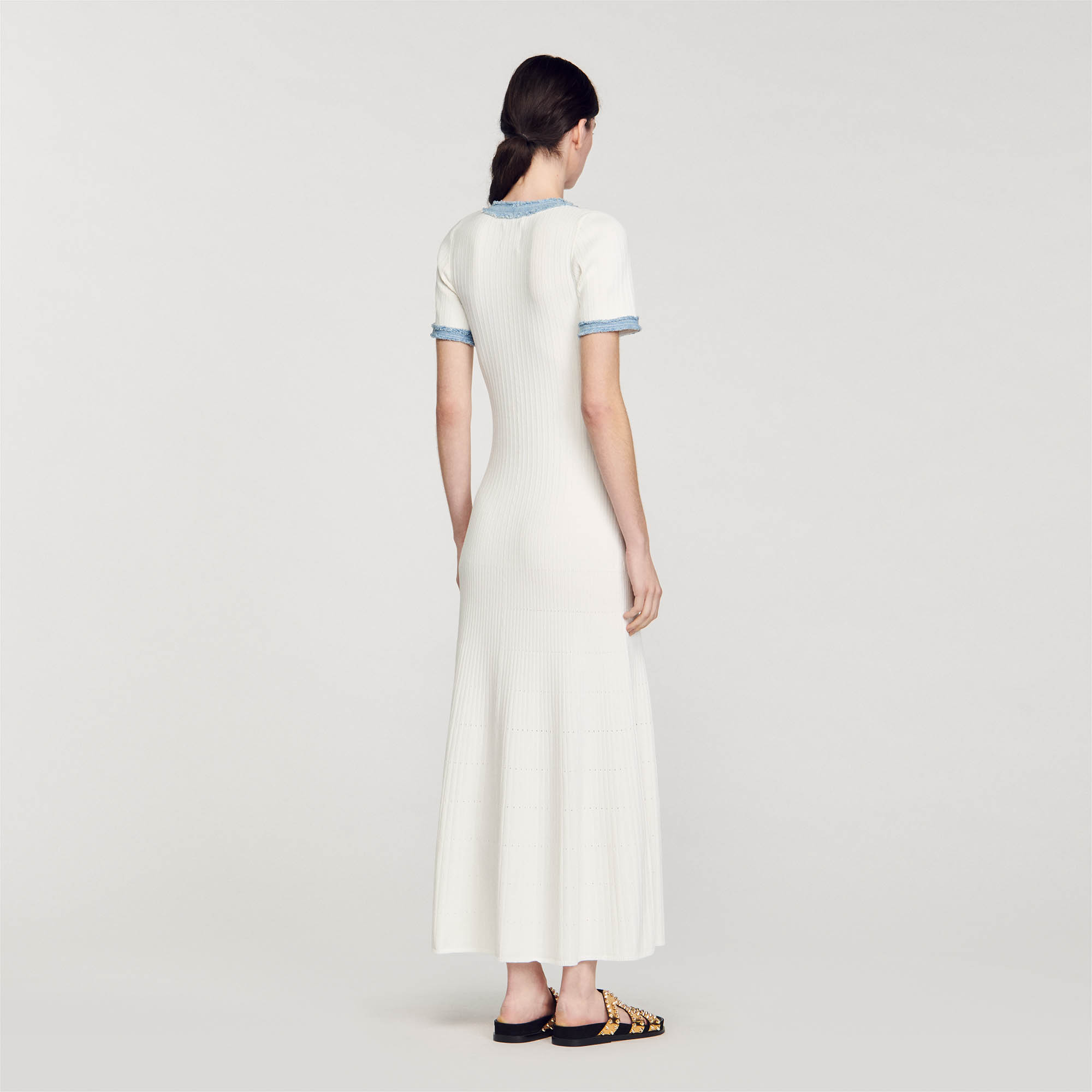 sandro knit and denim midi dress Sandro - Knit and Denim Midi Dress - Navy